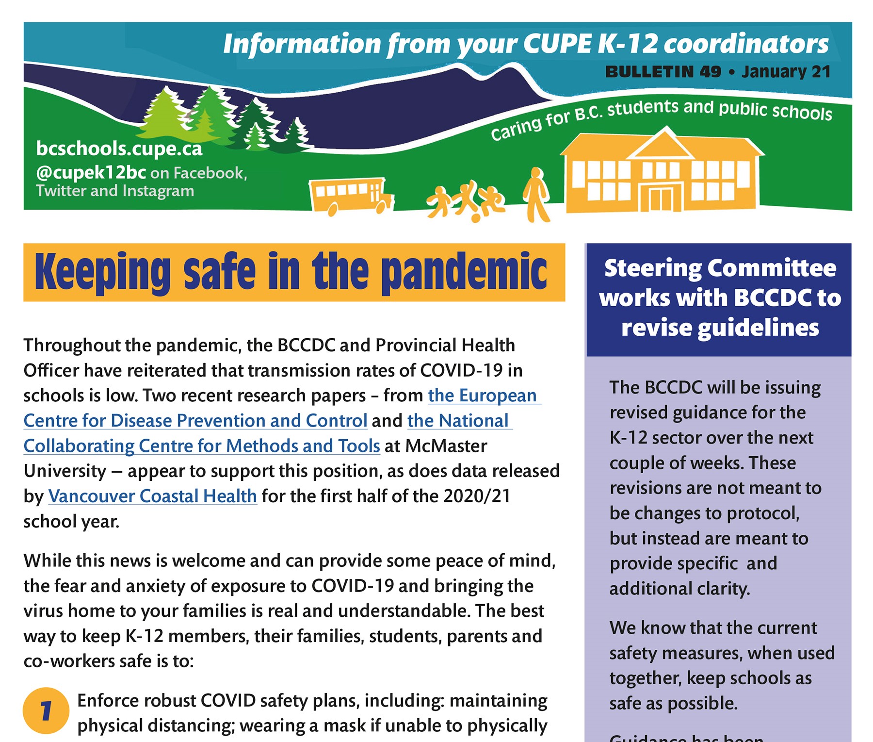 K-12 Bulletin #49 - Keeping safe in the pandemic