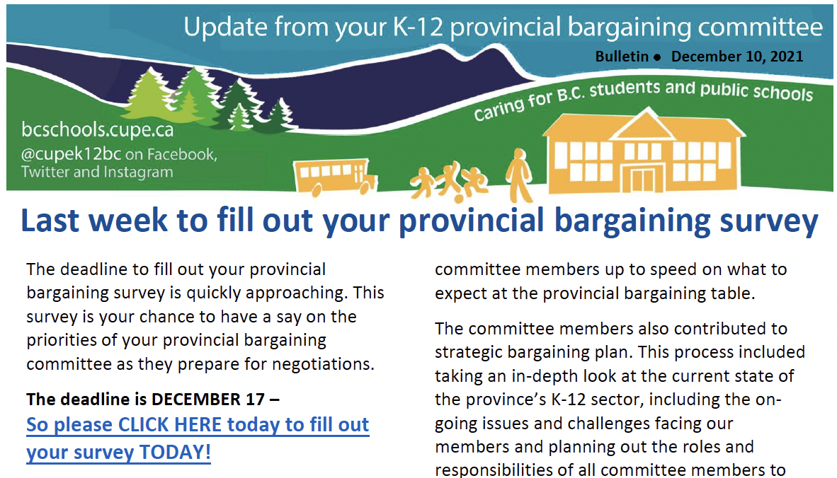 Bulletin - Last week to fill out your provincial bargaining survey