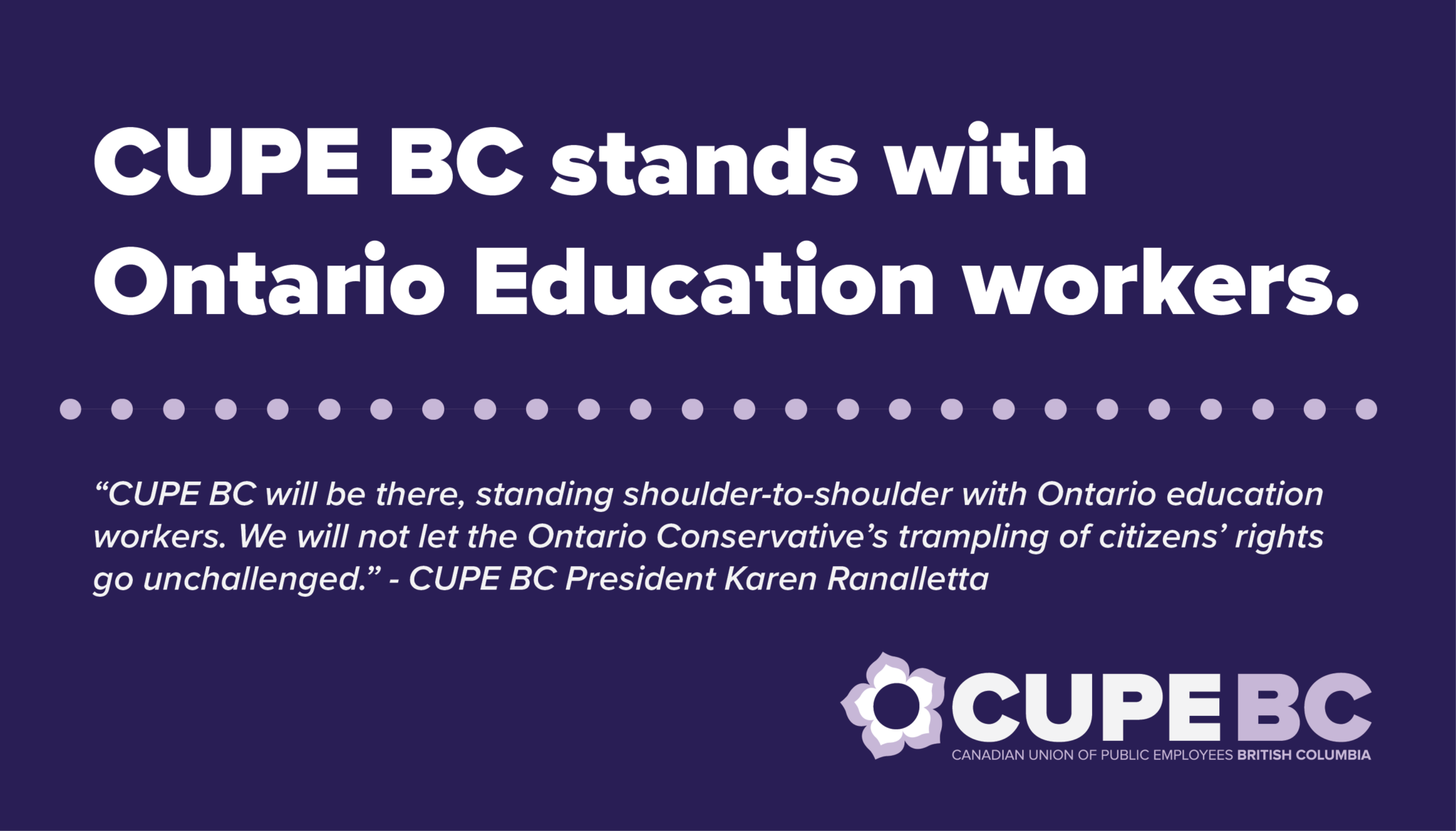 CUPE BC stands with Ontario education workers, condemns Ford government’s abuse of power