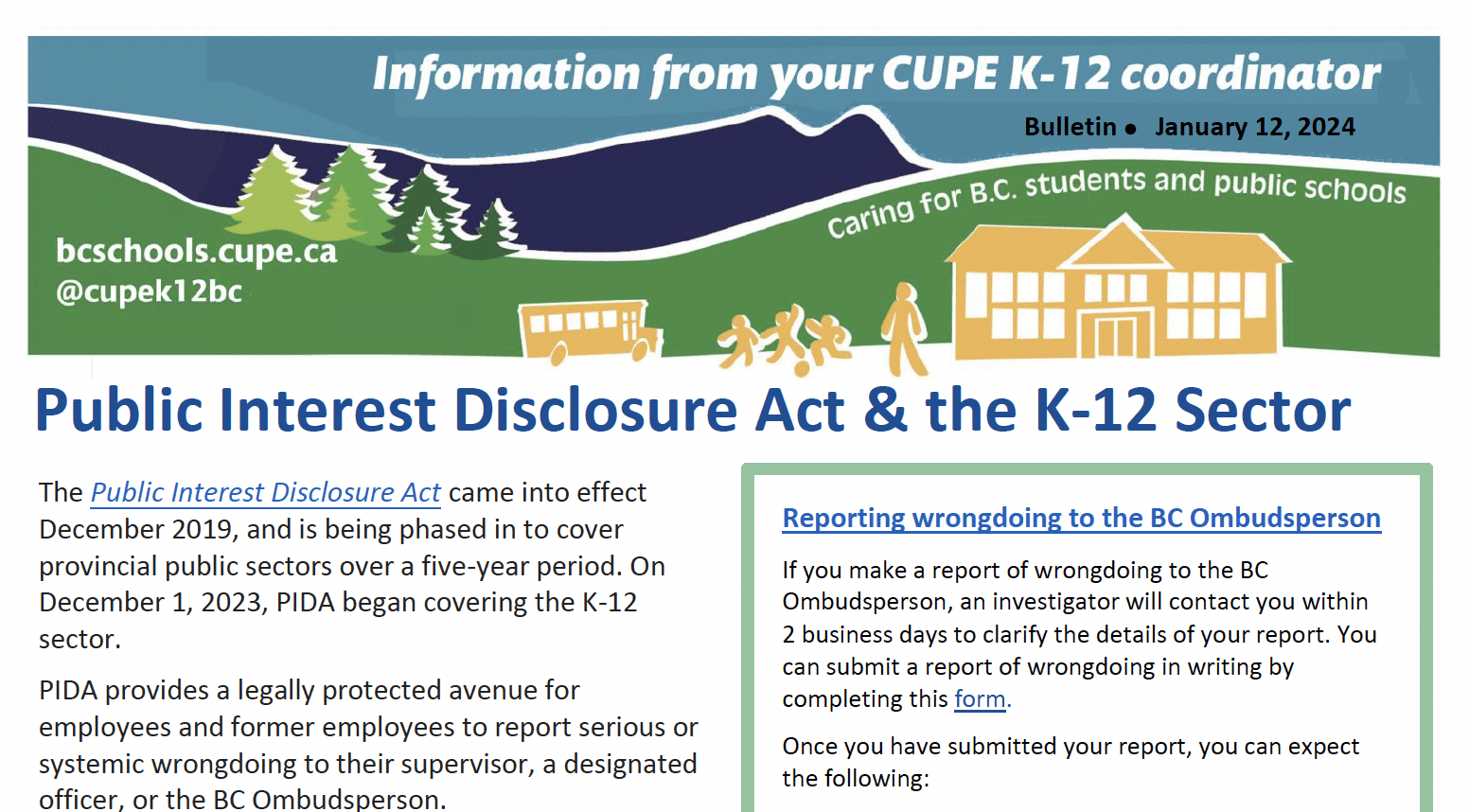 Bulletin - Public Interest Disclosure Act & the K-12 Sector